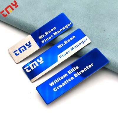 China Reusable Mirror Gold Plated Name Badge 70x20mm Custom Metal Identification for Waiter Uniform Blank Engravable for sale