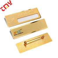 China Custom Printed Metal Epoxy Gold Name Badges Lapel Pin Retractable Magnetic Back 75x35mm for sale