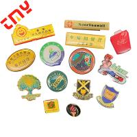 China Custom Printed Metal Epoxy Gold Name Badges Lapel Pin Retractable Magnetic Back 75x35mm for sale