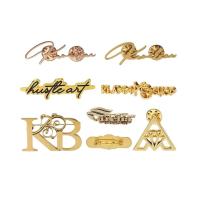 China Custom 3D Embossed Gold Letter Lapel Pin 60x10mm Zinc Alloy Hollow Brooch for Suits for sale