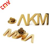 China Custom 3D Embossed Gold Letter Lapel Pin 60x10mm Zinc Alloy Hollow Brooch for Suits for sale