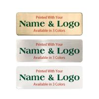 China Full Color Laser Engraved Custom Aluminum Name Badges 79x29mm Magnetic Backing for sale