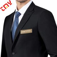 China Full Color Laser Engraved Custom Aluminum Name Badges 79x29mm Magnetic Backing for sale