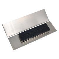 China Custom Metal ID Name Tag Badge 70x20mm Laser Engraved with Magnetic Holder for sale