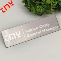 China Custom Metal ID Name Tag Badge 70x20mm Laser Engraved with Magnetic Holder for sale