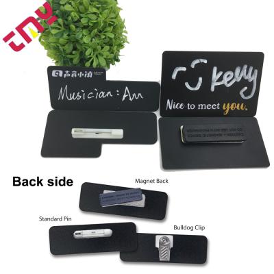 China Custom Reusable Plastic Chalkboard Name Badge 75x35mm Square Round for Hotel Employee Teacher for sale