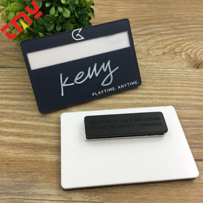 China Custom Blank PVC Acrylic Reusable Window Name Tag 70x20mm with Magnet and Safety Pin for sale