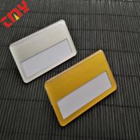 China Custom Blank PVC Acrylic Reusable Window Name Tag 70x20mm with Magnet and Safety Pin for sale