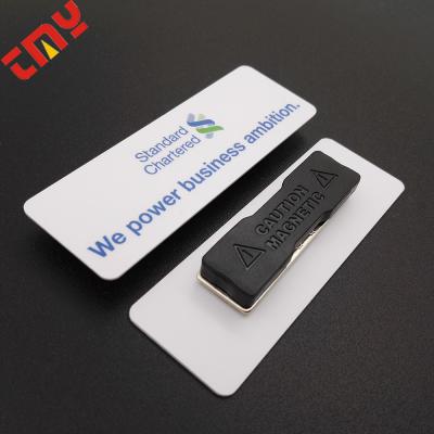 China Custom Recycled PVC Name Badge 75x35mm with Magnetic or Pin Back Eco-Friendly for sale