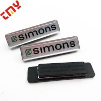 China Custom Printed Hard PVC Acrylic Staff Name Badge 3x1 inch with Magnet Pin Clips for sale
