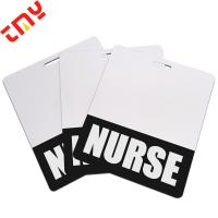 China Double Sided Horizontal PVC Badge Heavy Duty Custom Black Screen Printing 3.4x3.4 inch with Holder for Nurses for sale
