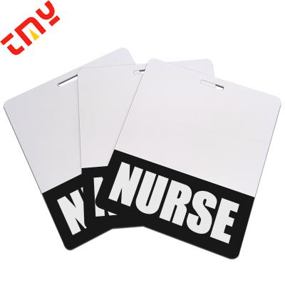 China Double Sided Horizontal PVC Badge Heavy Duty Custom Black Screen Printing 3.4x3.4 inch with Holder for Nurses for sale