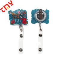 China Custom Acrylic Badge Reel Toppers 32mm Funny Cartoon Glitter Charms for Nurses Medical Staff for sale