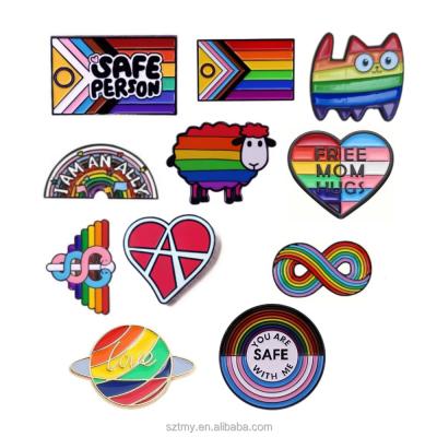 China Custom Rainbow Enamel Pride Pin Badge 2mm Thick Metal Lapel Brooch LGBTQ Symbol Heart Flag for sale