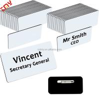 China 25PCS Plastic Blank Name Badges Bulk Set 1.5x3 Inch Round Corner DIY Engraved Labels with Pin or Magnet for sale