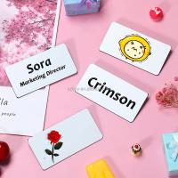 China 25PCS Plastic Blank Name Badges Bulk Set 1.5x3 Inch Round Corner DIY Engraved Labels with Pin or Magnet for sale