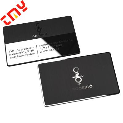China Custom Black Metal Mirror Business Card Reversed Etch Raised Logo 0.5-0.8mm for sale