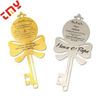 China Custom Etched Key Shape Stainless Steel Metal Wedding Invitation Card 4.72x2.16in for sale