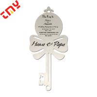 China Custom Etched Key Shape Stainless Steel Metal Wedding Invitation Card 4.72x2.16in for sale