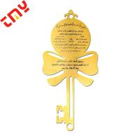 China Custom Etched Key Shape Stainless Steel Metal Wedding Invitation Card 4.72x2.16in for sale