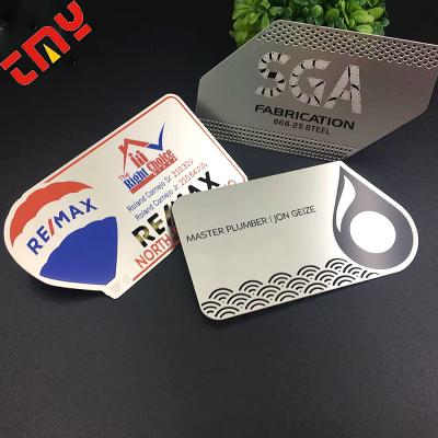 China Custom Stainless Steel Laser Cut Business Cards 86x54mm 0.8mm Thick for sale