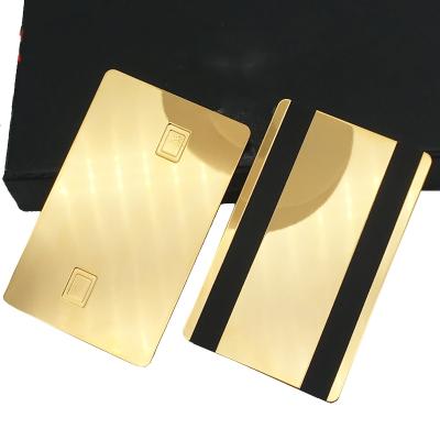 China Laser Engraved 24K Gold Chrome Blank Metal Credit Card 85x54mm with Dual Chip Slot and Etched Magnetic Strip for sale