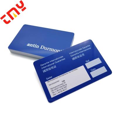 China Custom Writable PVC Plastic Authenticity Warranty Card for Luxury Brand Bag Jewelry Watch for sale