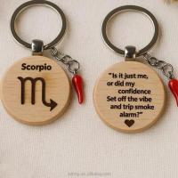 China Custom Eco-Friendly Wooden Keychain 3D Logo Blank Cross Round Animal for Wedding Birthday Engraving 50mm for sale