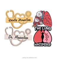 China Custom 3D Embossed Doctor Medical Brooches Enamel Caduceus Stethoscope Heart Pin 1.5mm Thick for sale