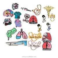 China Custom 3D Embossed Doctor Medical Brooches Enamel Caduceus Stethoscope Heart Pin 1.5mm Thick for sale