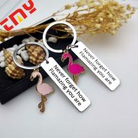 China Metal Promotional Gift Custom Keychain With Key Ring Private Engrave DIY Design How Flamazing Inspirational Flamingo for sale