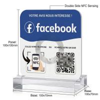 China Custom Acrylic NFC Google Review Stand Double-Sided Tap To Review Social Media Sign Tabletop NFC Display With Slotted Clear Base for sale