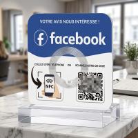 China Custom Acrylic NFC Google Review Stand Double-Sided Tap To Review Social Media Sign Tabletop NFC Display With Slotted Clear Base for sale