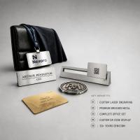 China Brushed Stainless Steel Desk Nameplate ID Badge Holder Business Card Set Custom Executive Office Accessories with Logo for sale