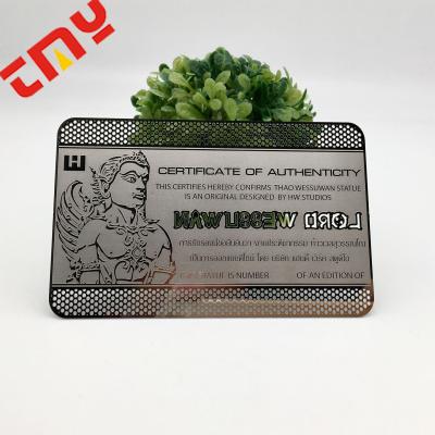 China Personalized Laser Cut Business Card With Logo Custom Digital Luxury Hollow Out Black/Silver/Gold Metal Card Printing for sale