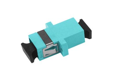 China SC Simplex OM3 Fiber Optic Single Mode Adapter Coupler Aqua Blue With Flange for sale