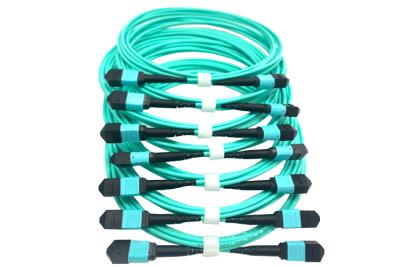 China Female To Male Fiber Patch Cord OM3 3M MPO MTP Trunk Cables Aqua Blue for sale