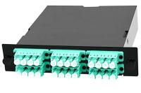 China LC Quad Multi Mode 24 Fiber MTP MPO Cassettes 6 Ports Fully Loaded Aqua Blue for sale