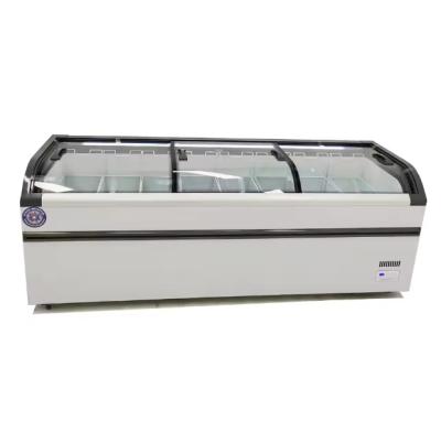 China Commercial Island Freezer 350L 950L Supermarket Ice Cream Display Freezer Direct Cooling for sale