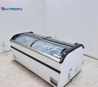 China Curved Glass Sliding Door Island Freezer Commercial Deep Freezer 350L 220V for sale