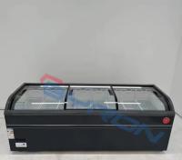 China Curved Glass Sliding Door Island Freezer Commercial Deep Freezer 350L 220V for sale