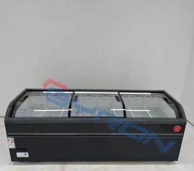 China Curved Glass Sliding Door Island Freezer Commercial Deep Freezer 350L 220V for sale