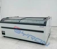 China Curved Glass Sliding Door Island Freezer Commercial Deep Freezer 350L 220V for sale
