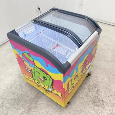 China Commercial Glass Top Chest Freezer 220L 620L Sliding Lid Ice Cream Display Freezer for sale