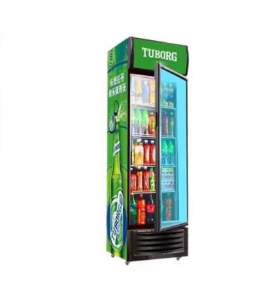 China Transparent Single Door Glass Merchandiser Refrigerator 350L 220V Commercial Display Cooler for sale