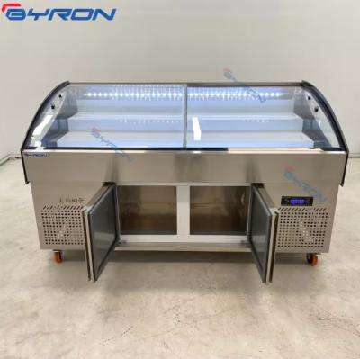 China Stainless Steel 2 Door Display Chest Freezer 400-1200L 220V Commercial Fast Food Freezer Showcase for sale