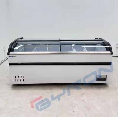 China Curved Glass Top Island Freezer Commercial Display Freezer 220V 400W for sale