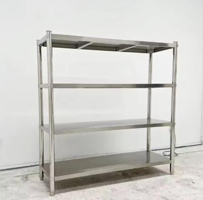 China Stainless Steel Commercial Shelves 4 Tier Heavy Duty Space Saving Metal Storage Rack 150kg Capacity for sale