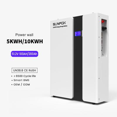 China Home Lifepo4 Solar Power Storage Battery 200Ah 48V 10kWh Power Wall Lithium Ion Lifepo4 Battery for sale