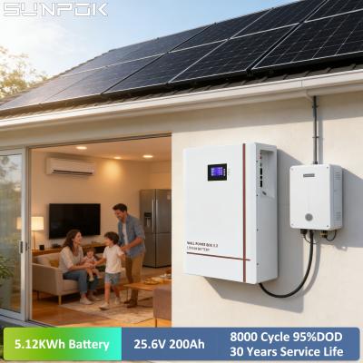 China SUNPOK 8000 Cycles 24V 25.6V 200Ah 5kwh Solar LiFePo4 Li Lithium Batteries Battery Akku Home Energy Storage System for sale